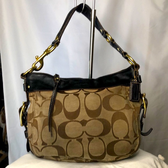 Coach | Bags | Coach Signature Brown And Tan Hobo Style Handbag Gold ...
